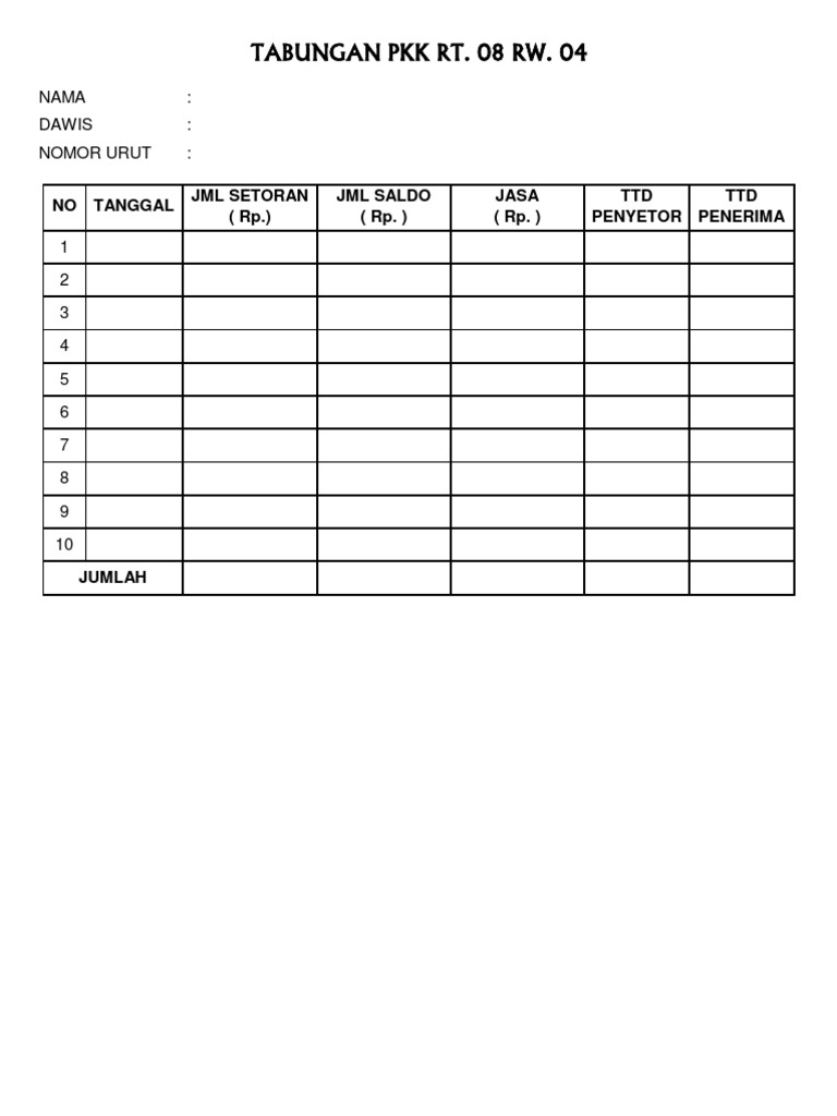 Buku Tabungan Rt. 08 Rw. 04 PDF | PDF