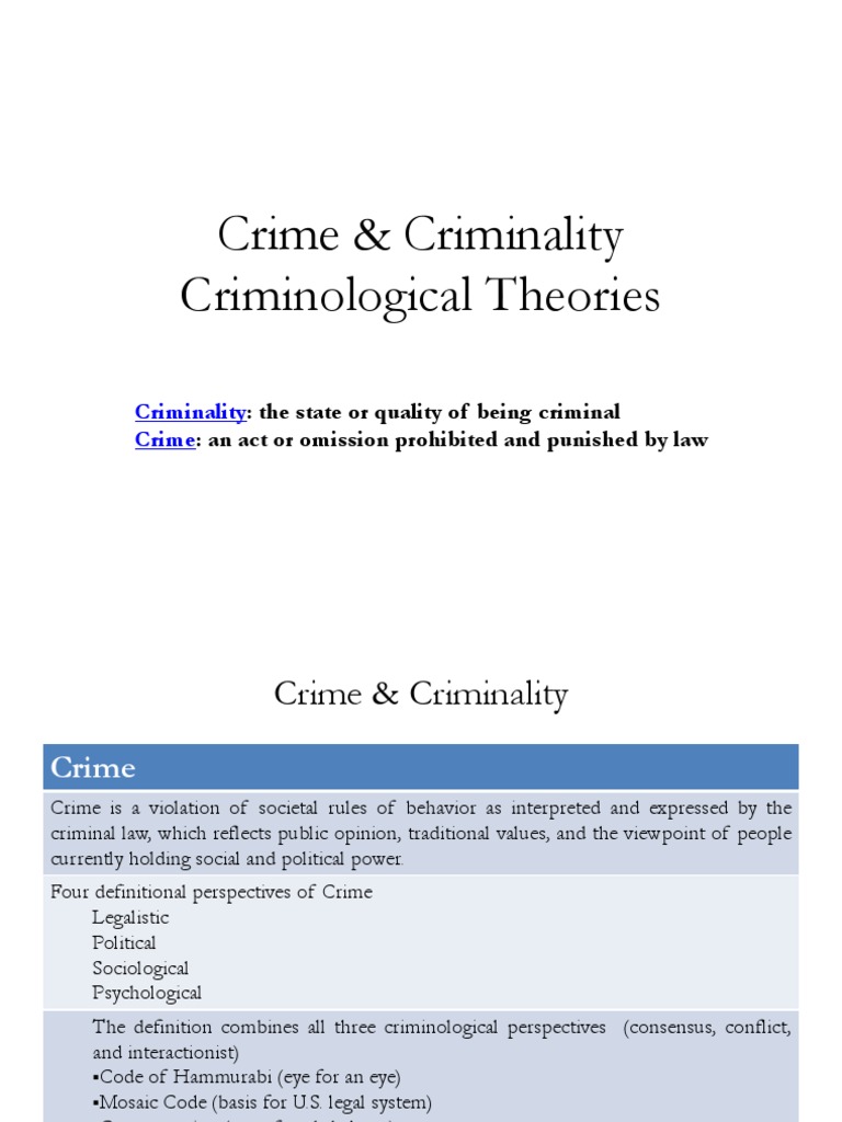 Crime & Criminality Criminological Theories | PDF | Criminology ...