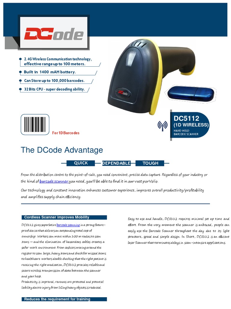 Barcode Scanner, Wireless Barcode Scanner, DC5112 Barcode Scanner | PDF ...