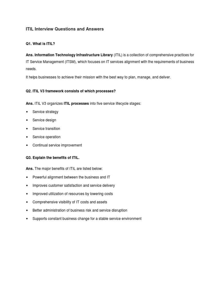 ITIL Interview Questions and Answers PDF | PDF | Itil | It Service ...