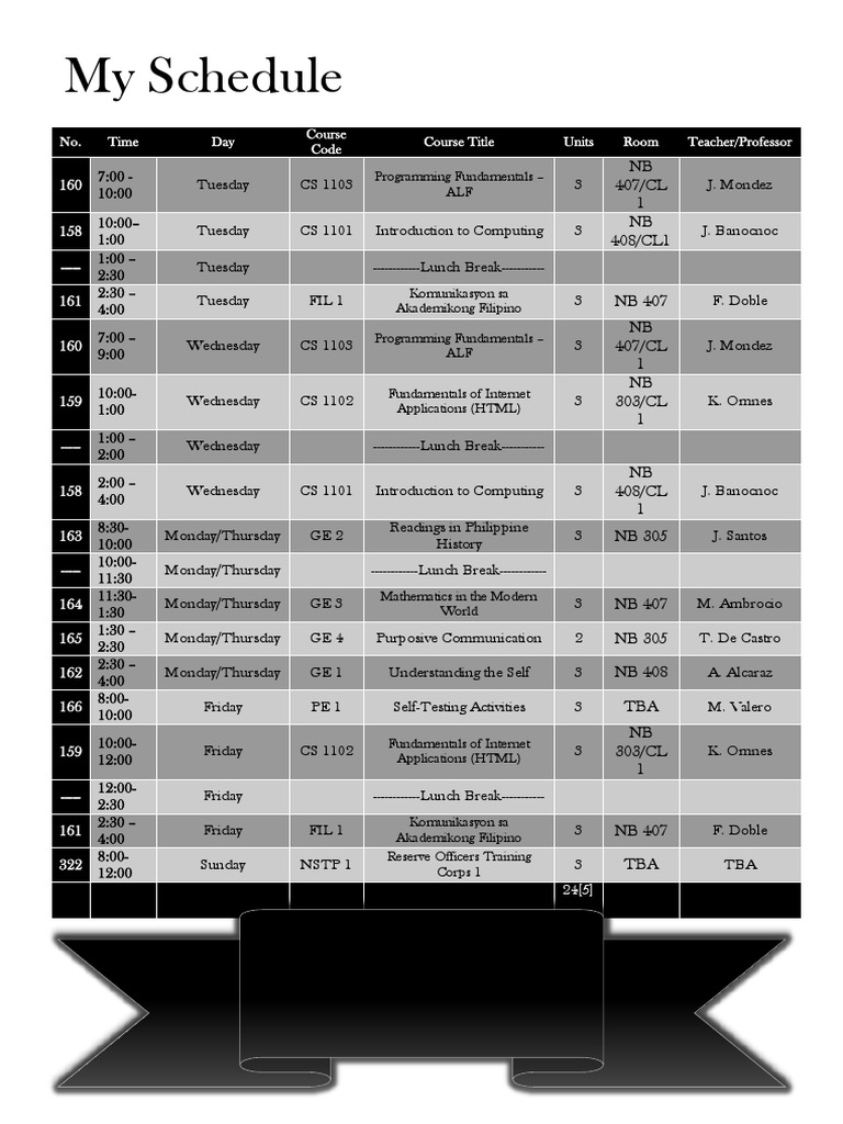 Schedule (1st Year College) | PDF | Computing