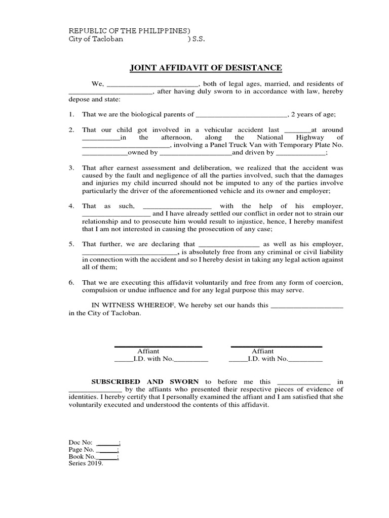 Affidavit of Desistance (BLANK) | PDF | Affidavit | Judiciaries