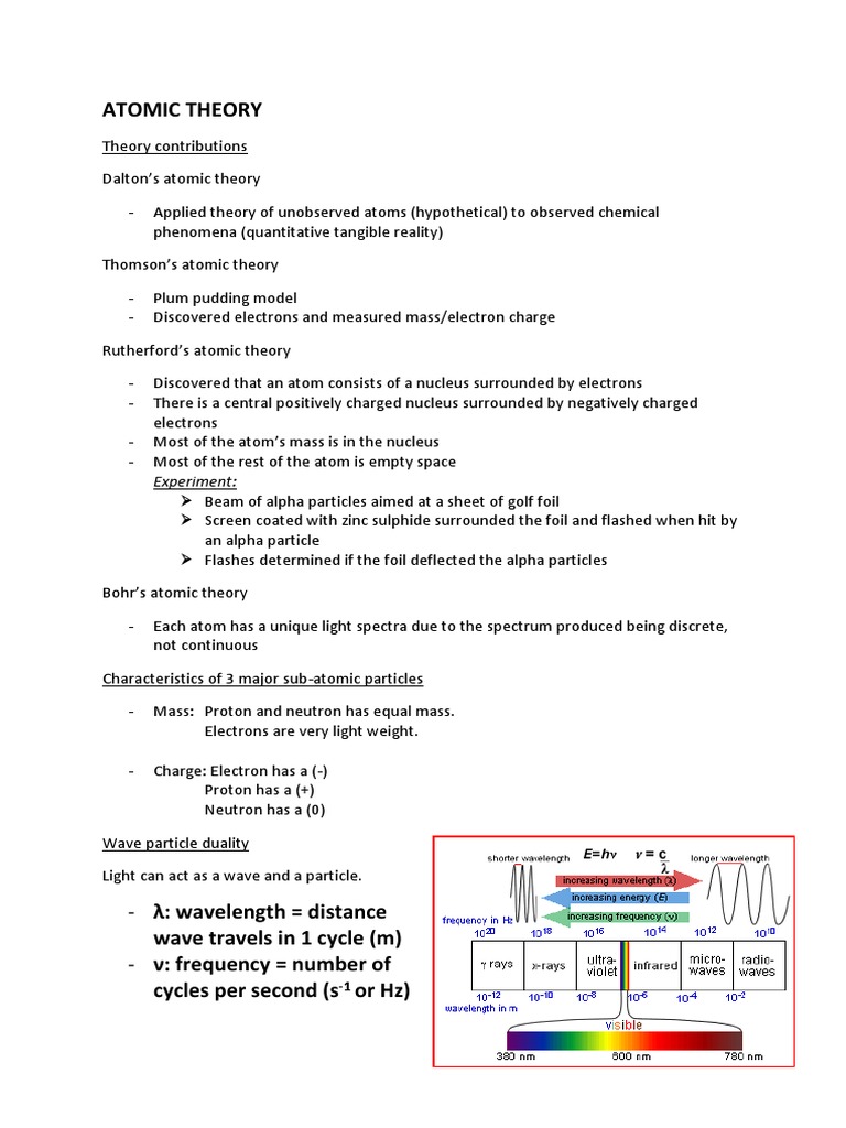 Atomic Theory: - λ: wavelength = distance - ν: frequency = number of ...