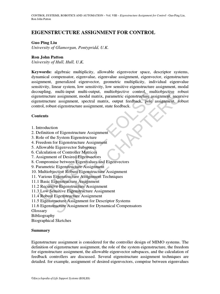Unesco - Eolss Sample Chapters: Eigenstructure Assignment For Control | Download Free PDF ...