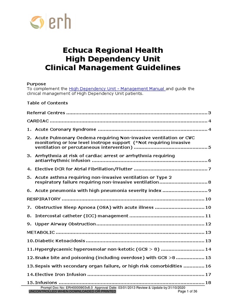ERH HDU Clinical Management Guidelines Oct 17 PDF | PDF | Surgery ...
