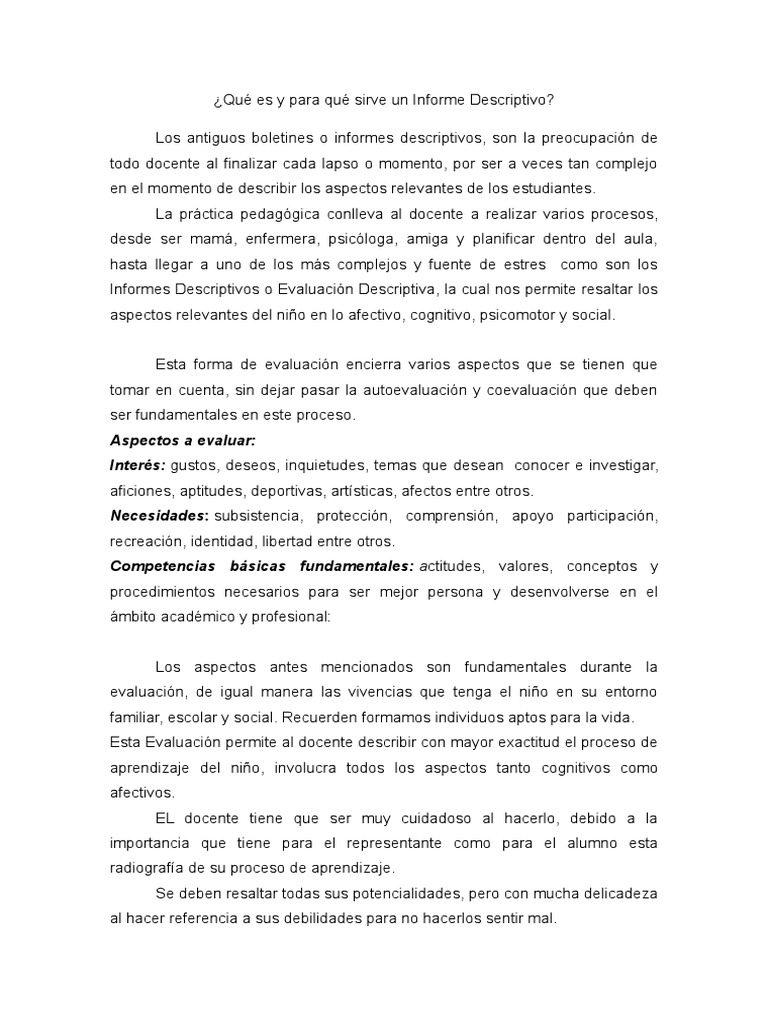 Qué Es y para Qué Sirve Un Informe Descriptivo | PDF | Evaluación ...