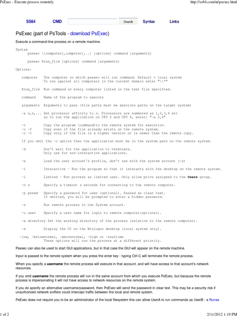 Psexec Execute Process Remotely Pdf Command Line Interface Computer Program 1030