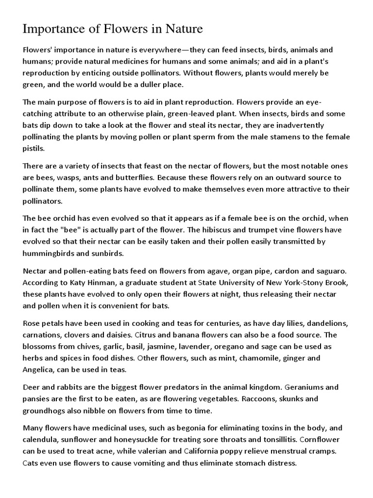 Importance of Flowers in Nature | PDF | Flowers | Pollinators