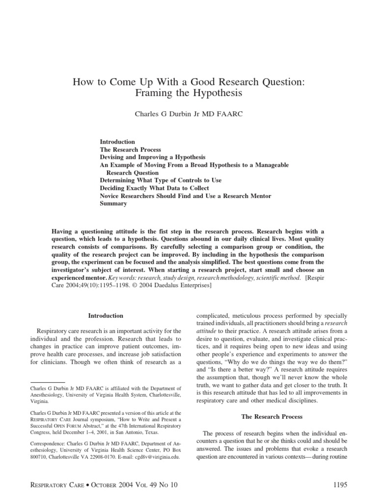 How To Come Up With A Good Research Question | PDF