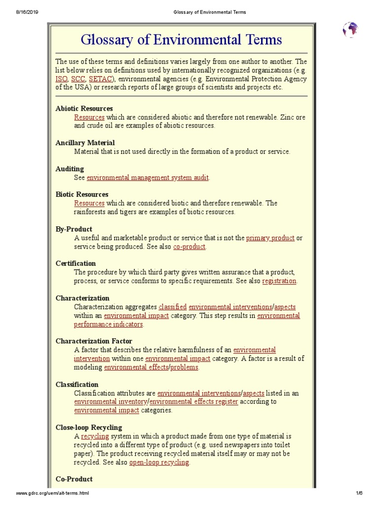 Environmental Terms Glossary | PDF | Environmental Law | Environmental ...