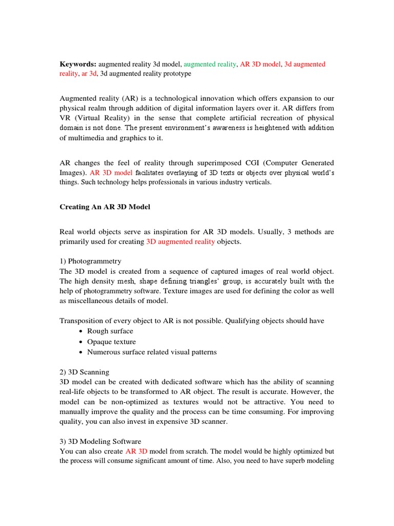 AR 3D Models: Industry Applications | PDF | Augmented Reality | 3 D ...