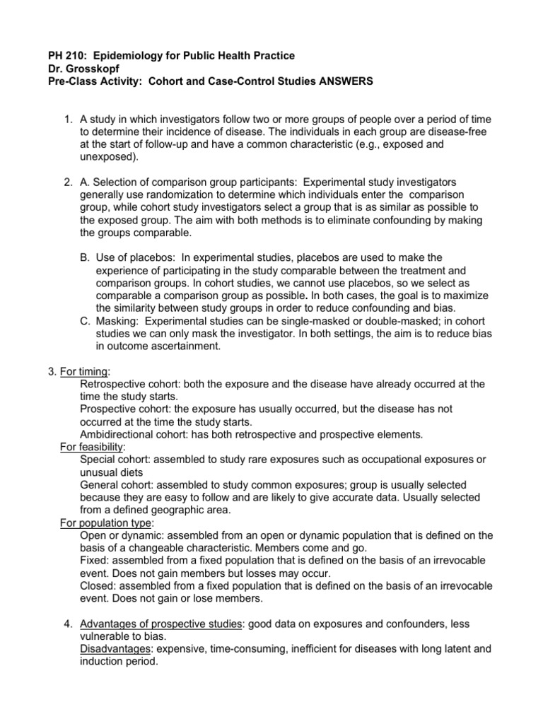 Cohort and Case Control Studies ANSWERS | PDF | Cohort Study | Research ...