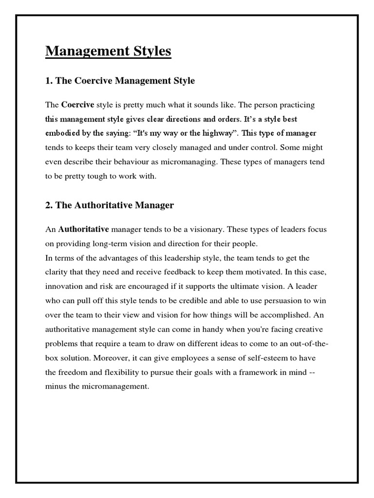 Management Styles | PDF | Leadership | Goal