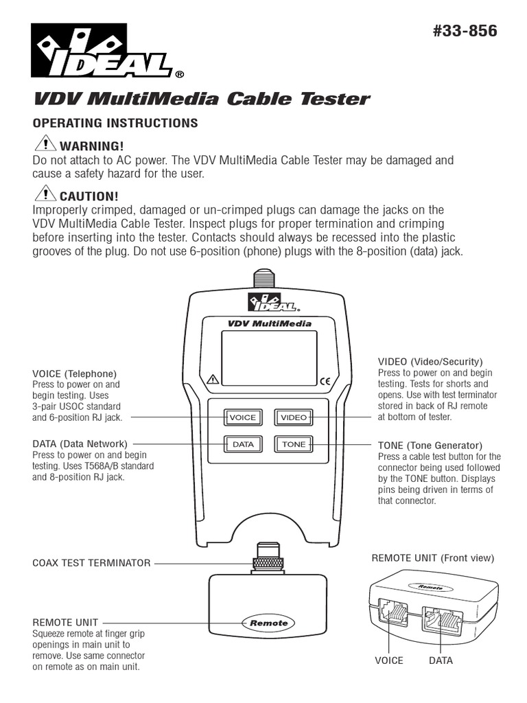 IDEAL VDV MultiMedia Cable Tester | PDF | Electrical Connector ...