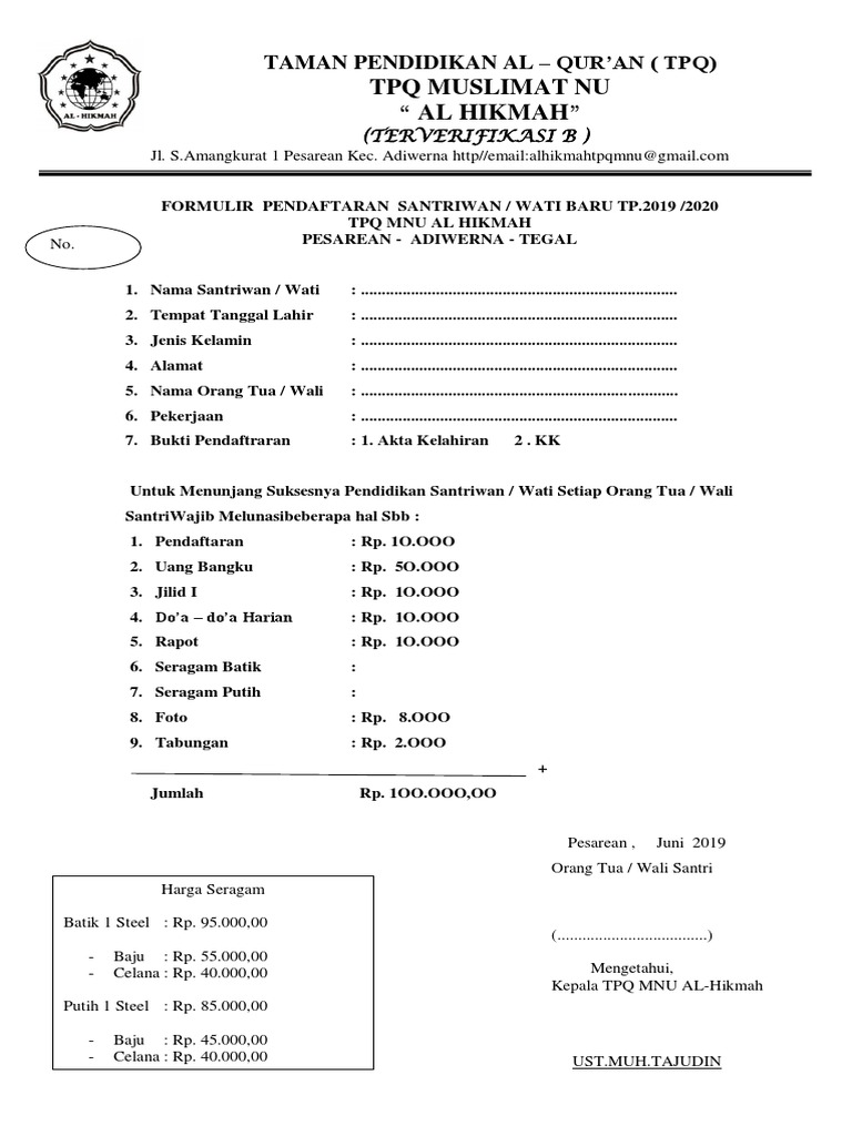 Formulir TPQ | PDF | Memasak, Makanan, & Anggur