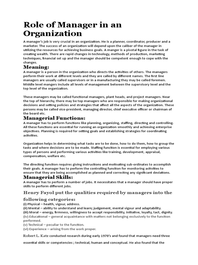 The Roles of Manager 9 Pages | PDF | Leadership | Decision Making