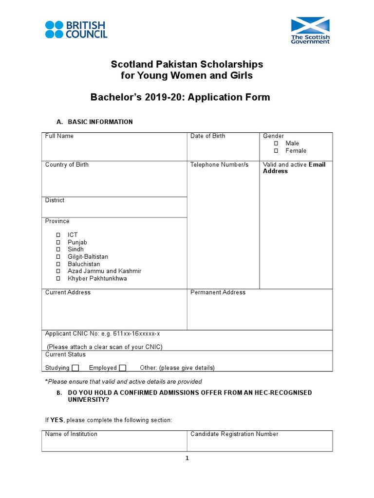 Bachelors Application Form 2019 - 20 0 | PDF | Bachelor Of Science ...