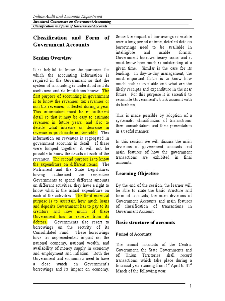 Classification and Formatting of Government Accounts: An Overview of ...