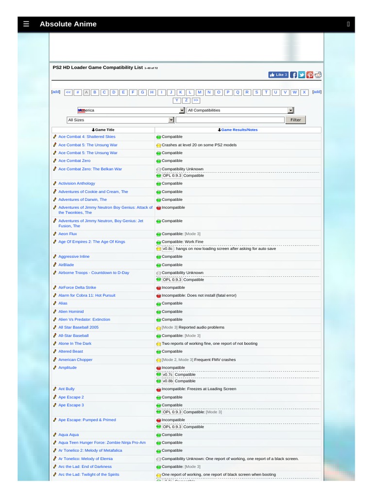 Absolute Anime: PS2 HD Loader Game Compatibility List | PDF | Leisure