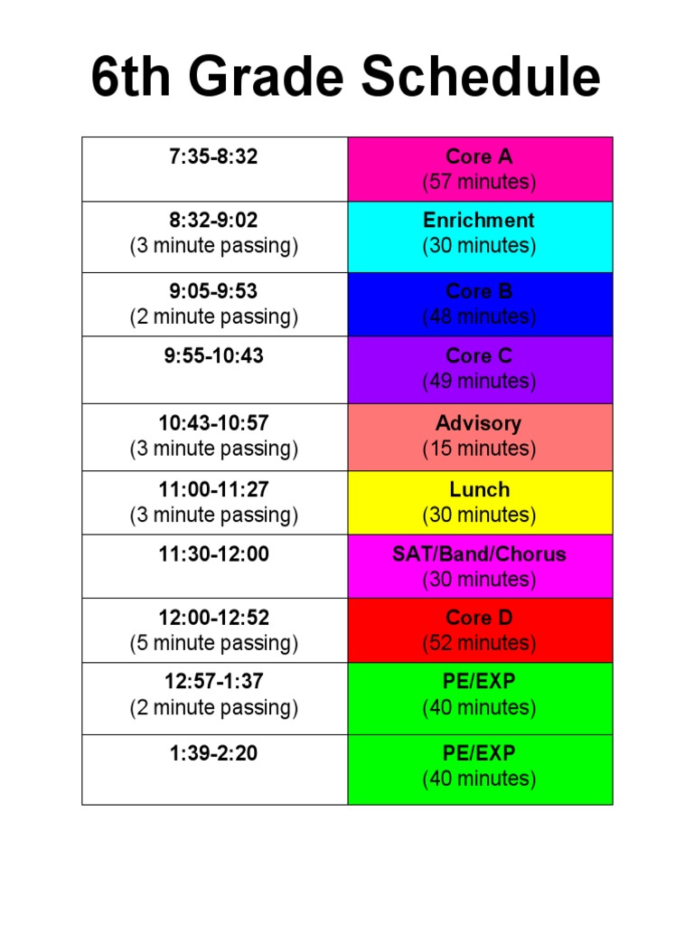 6th Grade 2019-2020 Schedule 1 | PDF