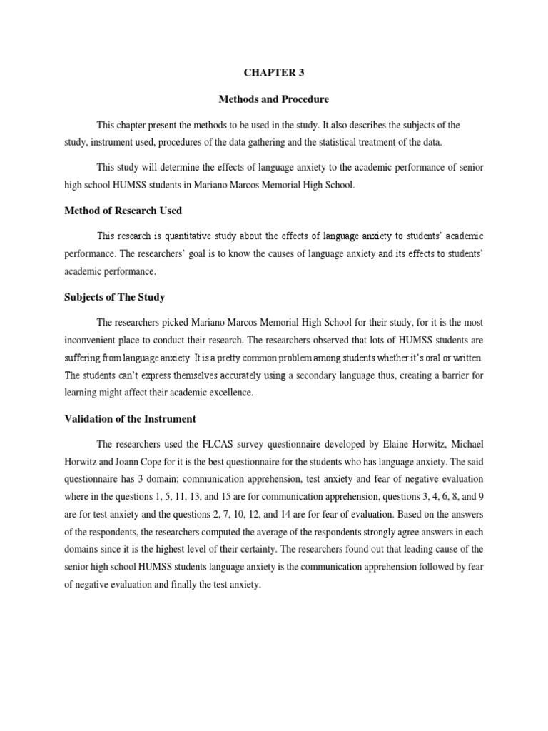 Chapter 3 Inc | PDF | Questionnaire | Anxiety