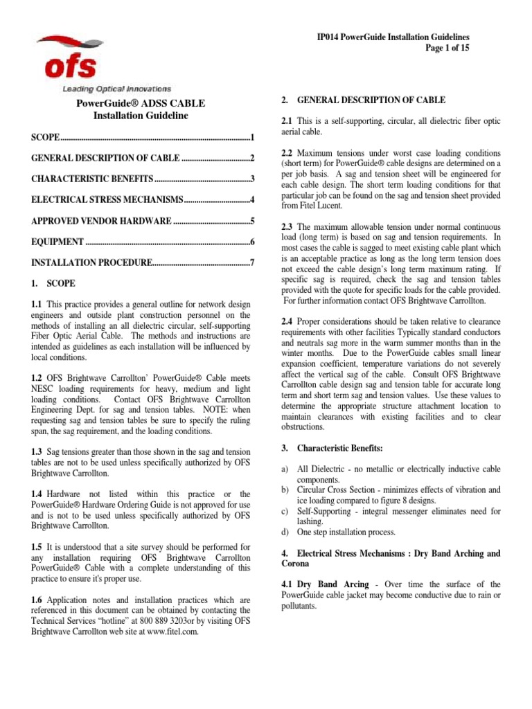 Cable Installation Guide | PDF | Tension (Physics) | Optical Fiber