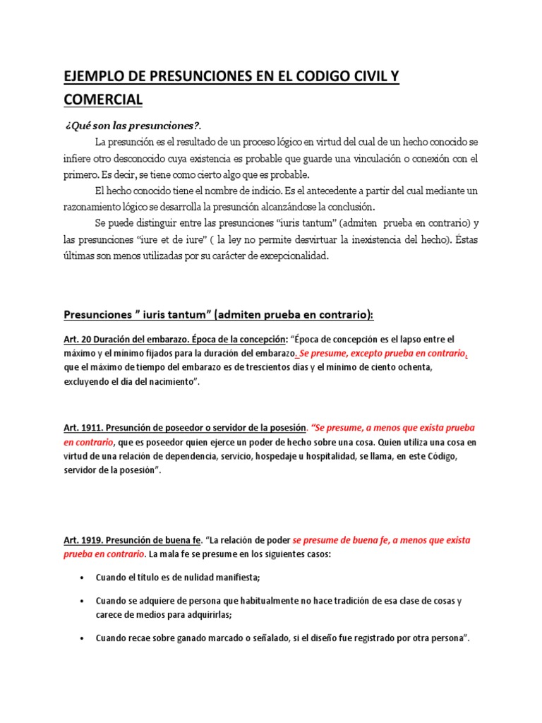 Ejemplo de Presunciones Enel Codigo Civil y Comercial | PDF | Posesión ...