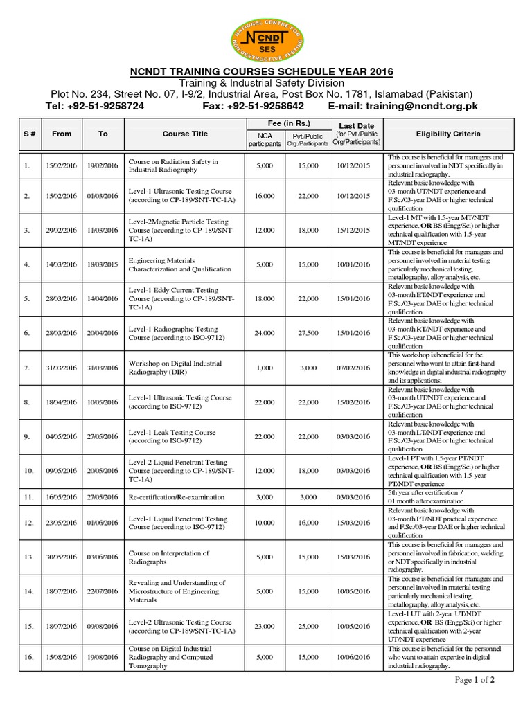Schedule 2016-NCNDT PDF | PDF | Nondestructive Testing | Chemical ...