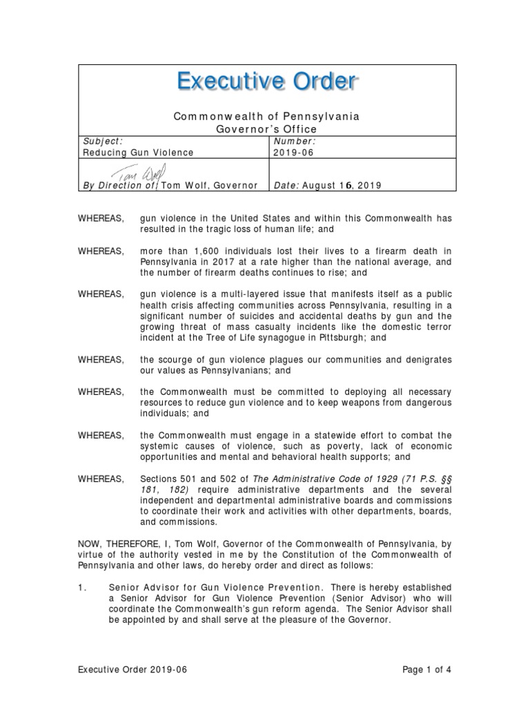 Executive Order - 2019-06 - Reducing Gun Violence | PDF | Gun Violence ...