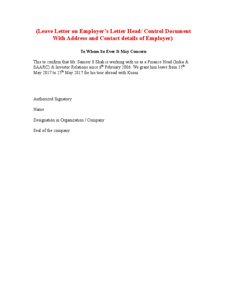 Leave Letter Format | PDF