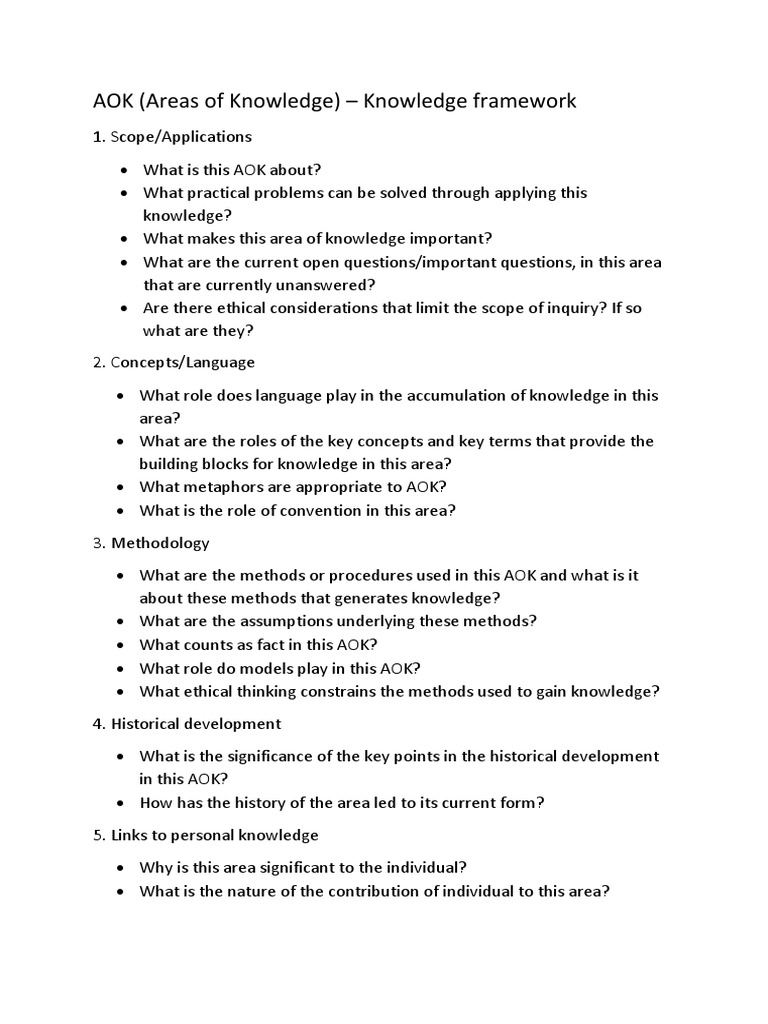 AOK (Areas of Knowledge) - Knowledge Framework | PDF