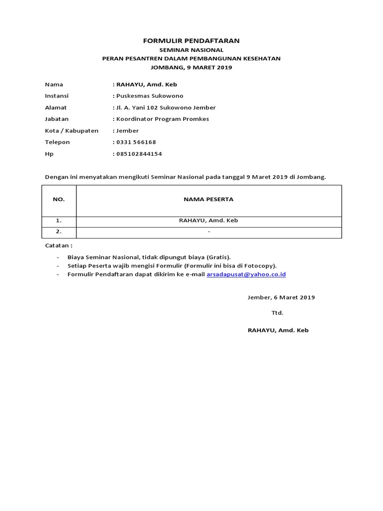 Formulir Pendaftaran Seminar | PDF