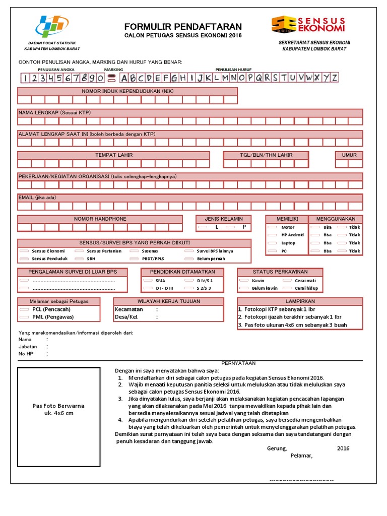 Form Pendaftaran Peserta Sensus 2020 | PDF