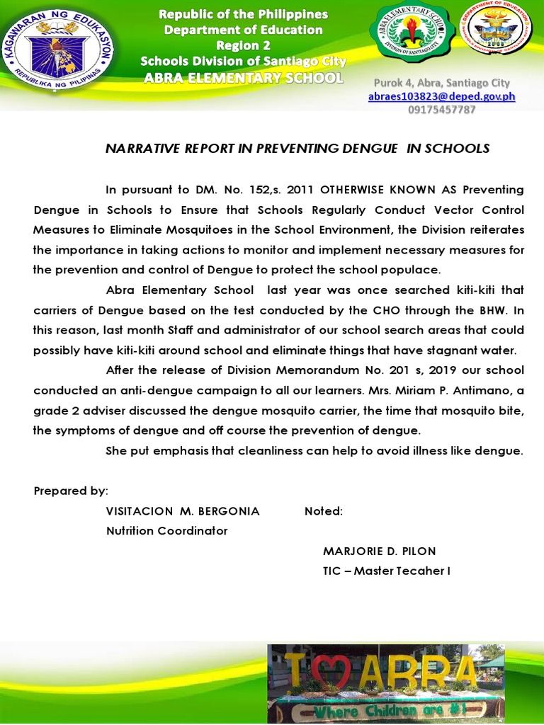 Narrative Report in Preventing Dengue in Schools: Abraes103823@deped ...