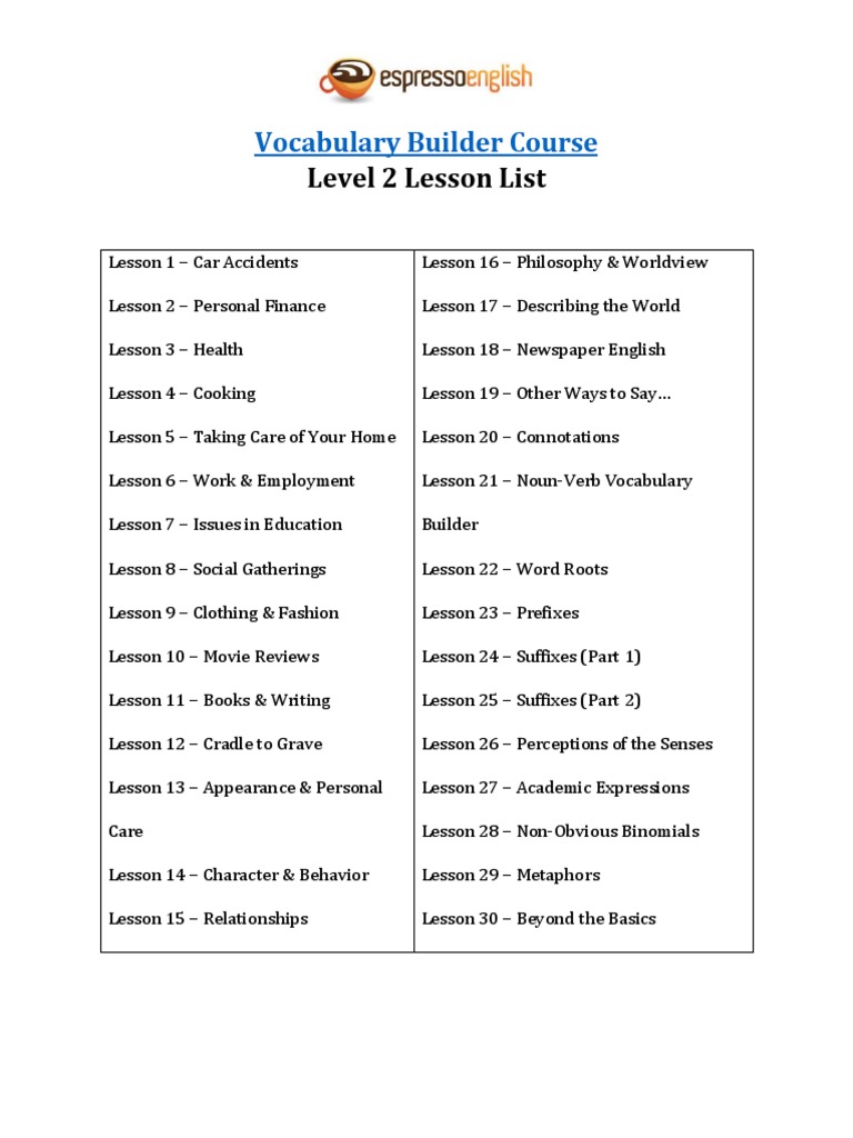 Level 2 Vocabulary Builder Lessons | PDF