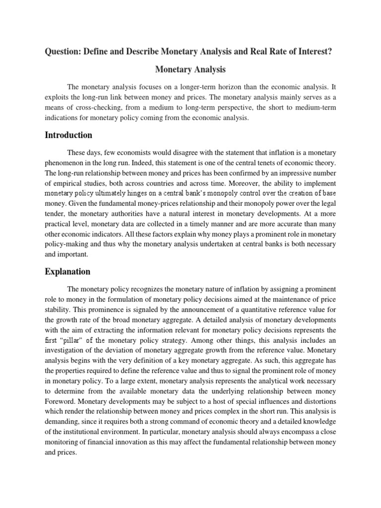 Question: Define and Describe Monetary Analysis and Real Rate of ... Question: Define and Describe Monetary Analysis and Real Rate of ...