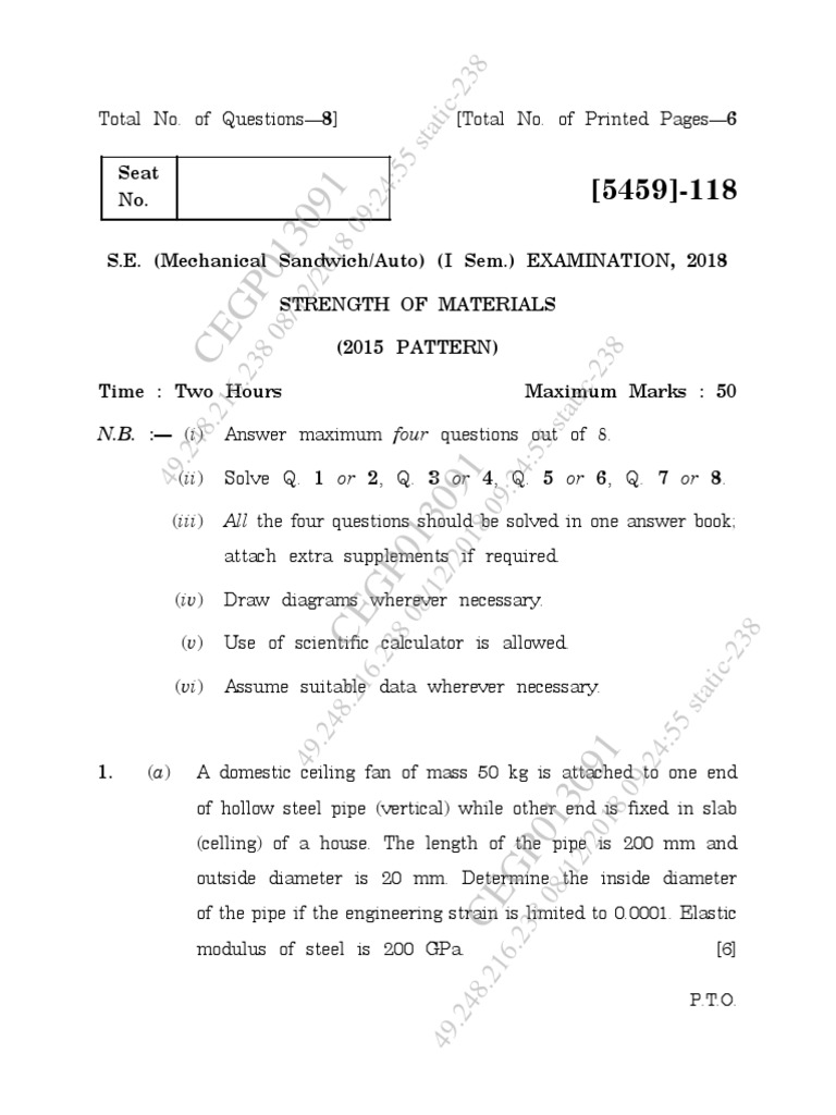 Nov Dec 2018 Som Question Paper SPPU | PDF | Buckling | Solid Mechanics