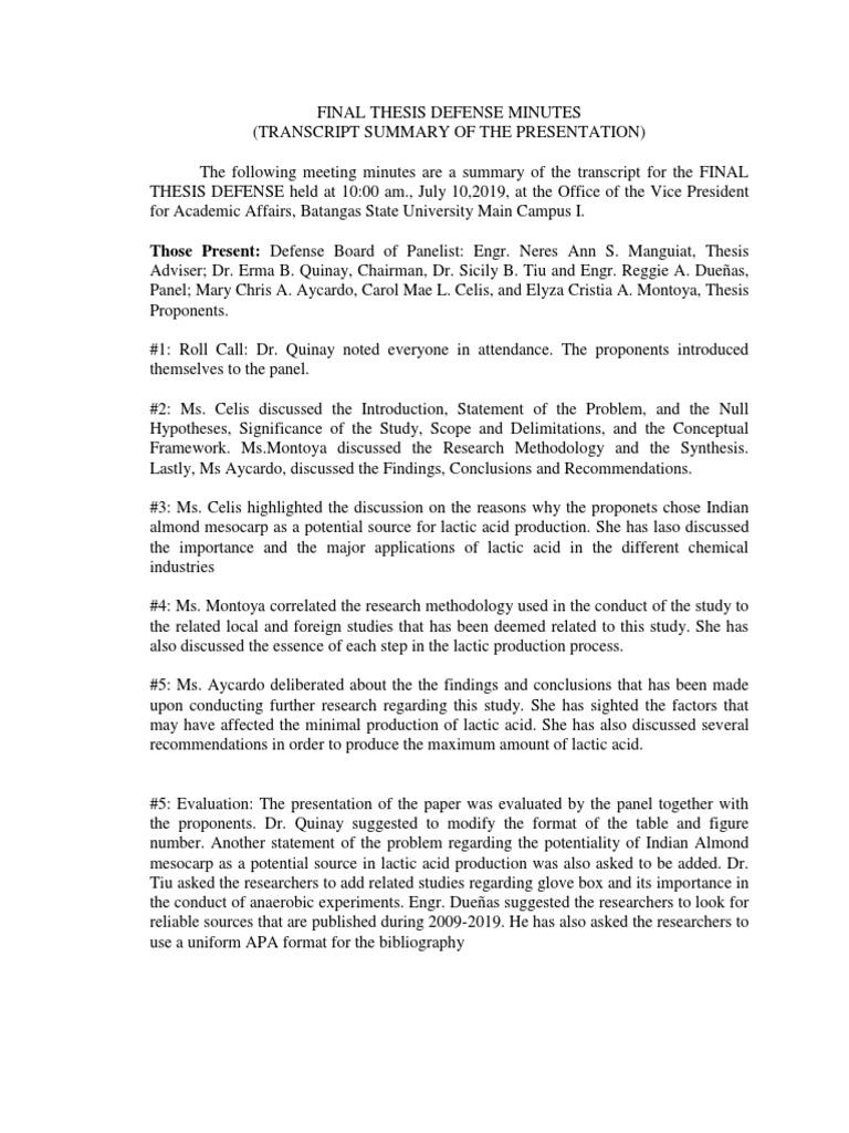 Final Thesis Defense Minutes Summary | PDF | Evaluation Methods ...