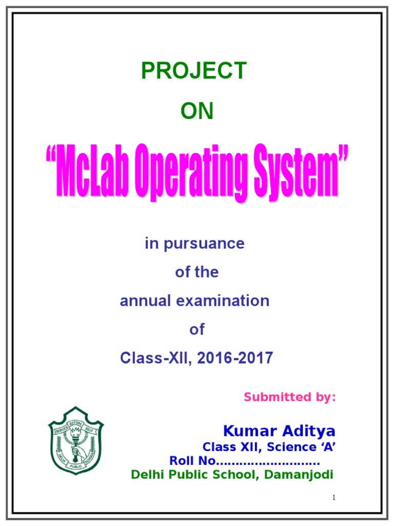 Project ON: in Pursuance of The Annual Examination of Class-XII, 2016 ...