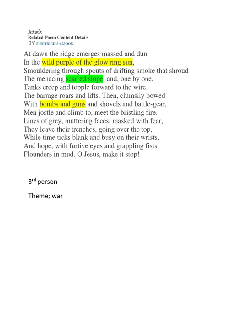 Siegfried Sassoon's "Attack": A War Poem | PDF