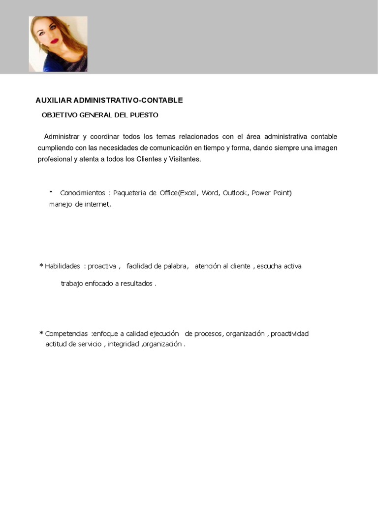 CV Formal de Auxiliar Administrativo Contable | PDF | Microsoft Office | Microsoft