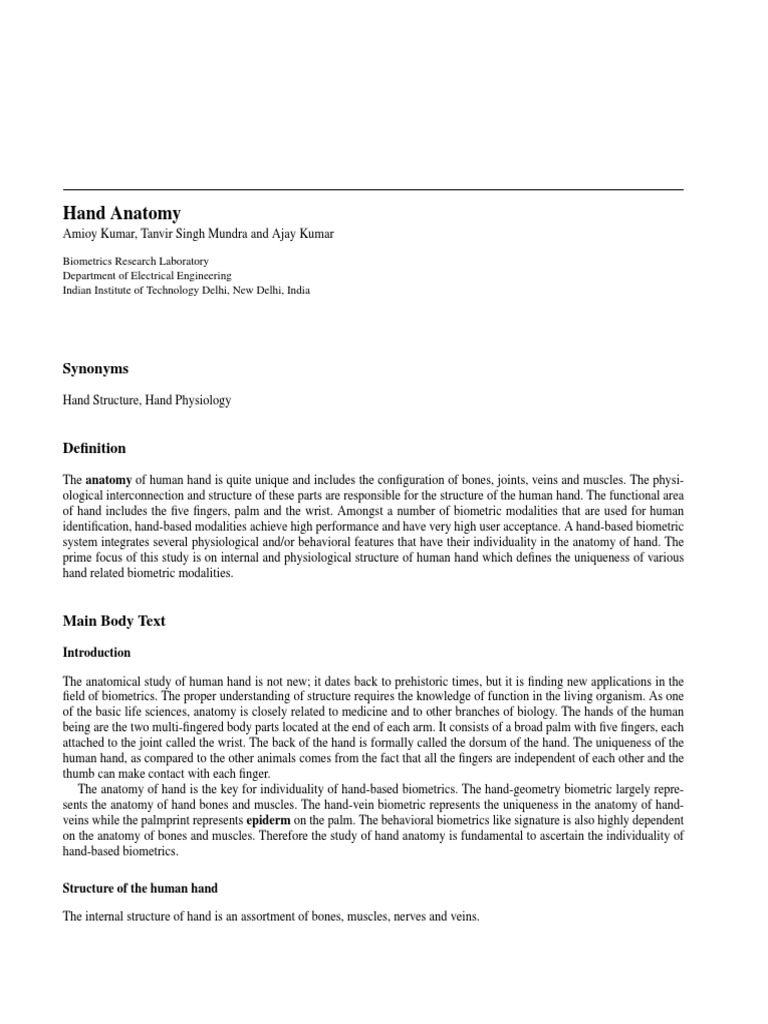 Hand Anatomy: Synonyms | PDF | Hand | Fingerprint
