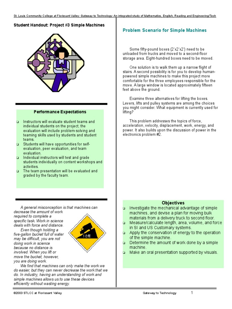 Student Handout: Project #3 Simple Machines | PDF | Machines | Lever
