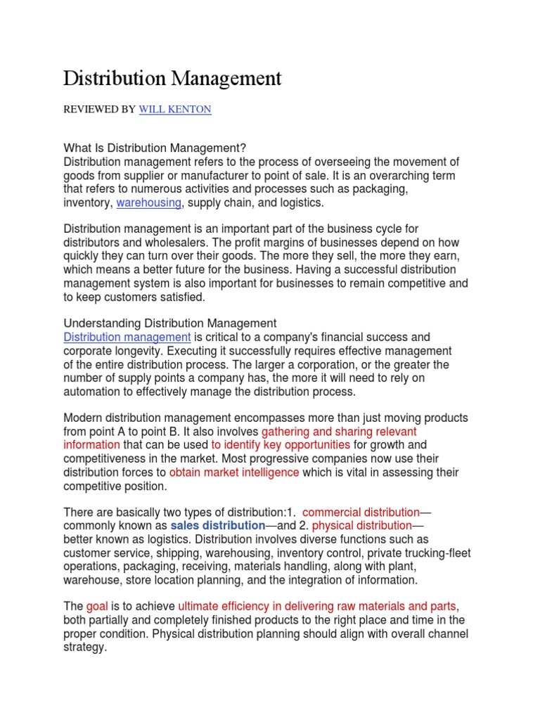 Distribution Management | PDF | Sales | Marketing