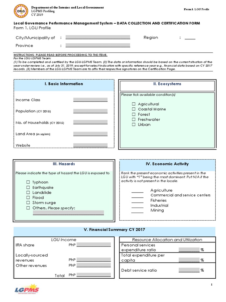 Form 1 LGU Profile PDF | PDF | Revenue | Local Government