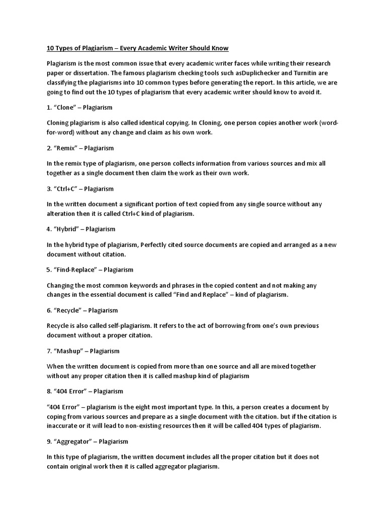 10 Types of Plagiarism | Download Free PDF | Plagiarism | Public Sphere