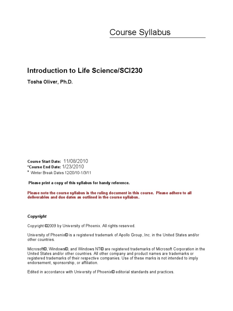 Course Syllabus: Introduction To Life Science/SCI230 | PDF | Meiosis ...