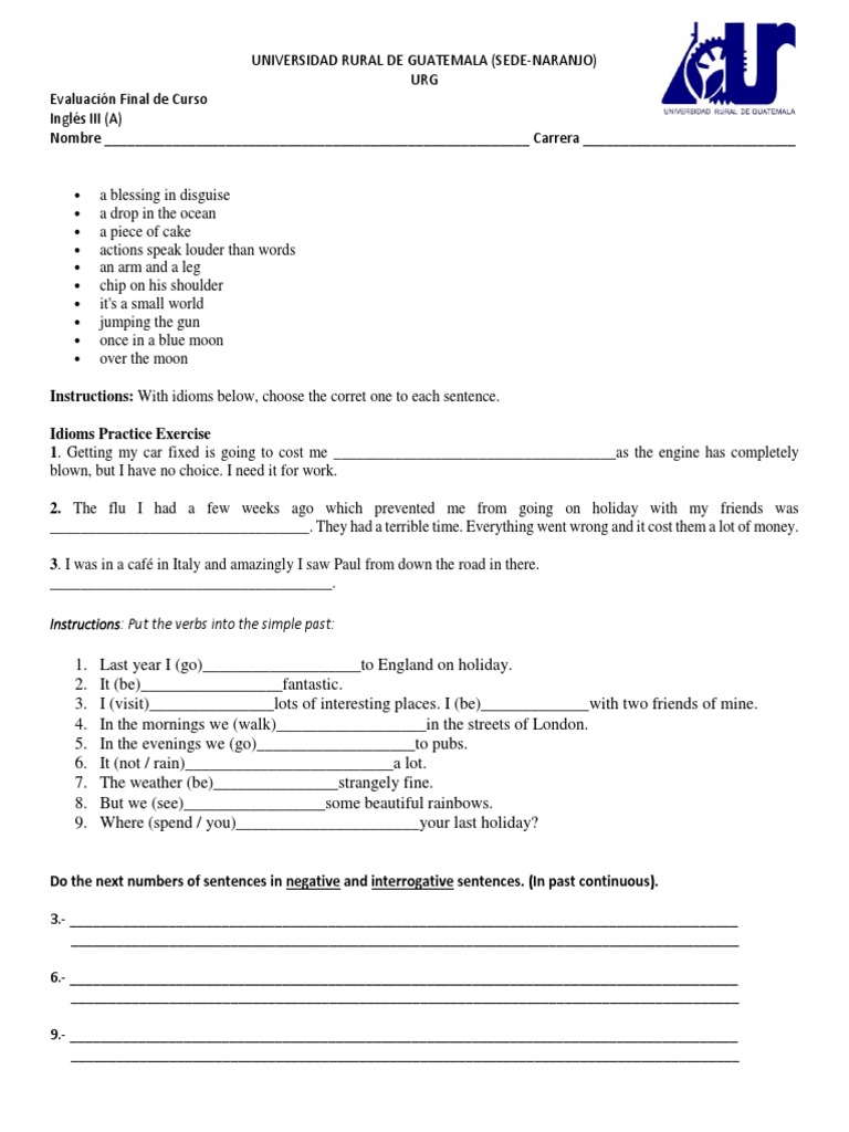 Idioms Practice Exercise - Exam | PDF