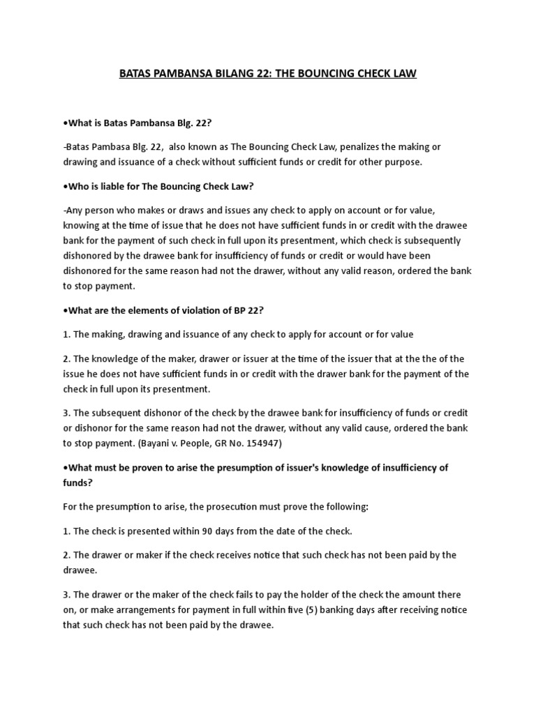 Batas Pambansa Bilang 22: The Bouncing Check Law | Download Free PDF ...