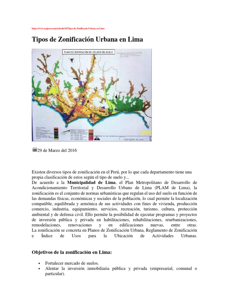 Tipos de Zonificación Urbana en Lima | PDF | Planificación urbana | Lima